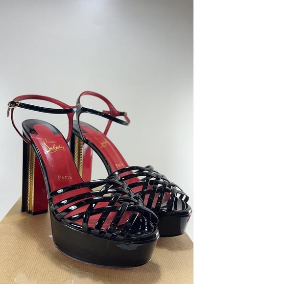 Christian Louboutin | Shoes | 3mm Black Strappy Gold Coluna Leather ...